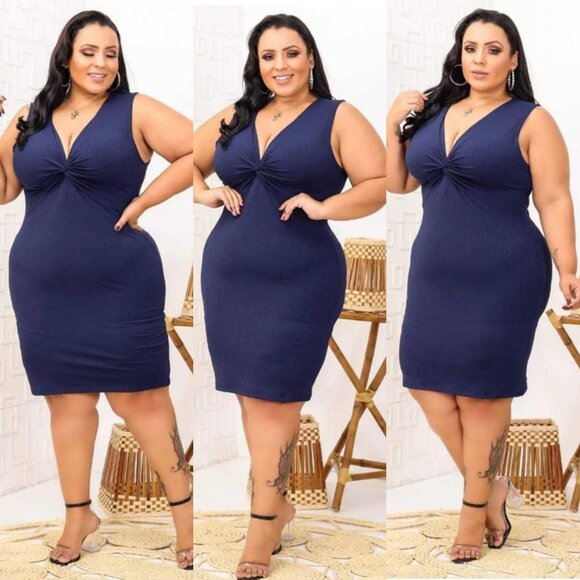 Chicle USA | Dresses | New Ribbed Neckline Dress Navy Large | Poshmark